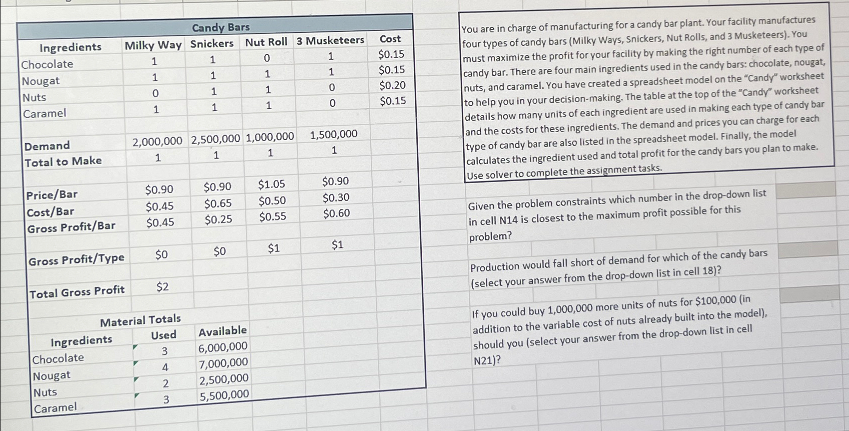 Solved You are in charge of manufacturing for a candy bar | Chegg.com