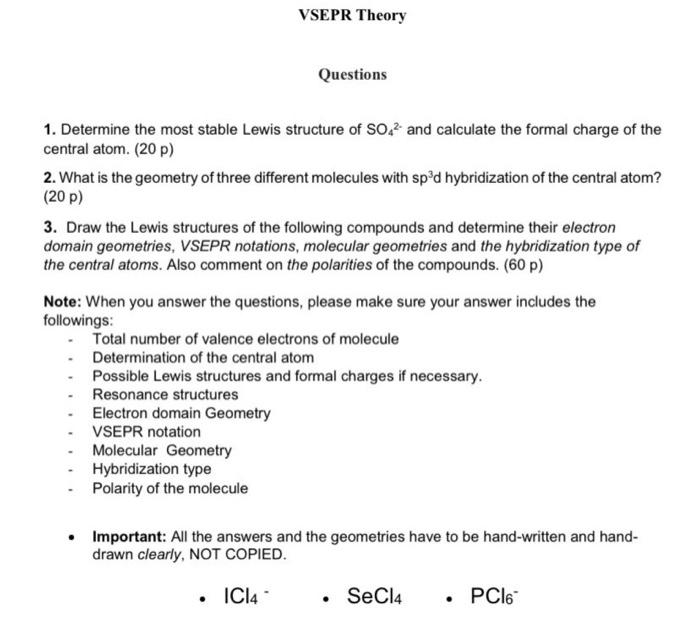 Solved VSEPR Theory Questions 1. Determine the most stable | Chegg.com