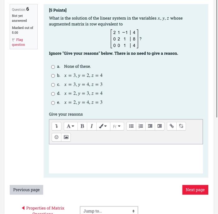 Solved What is the solution of the linear system in the | Chegg.com
