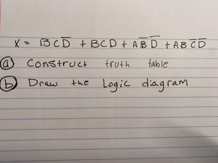 Solved X = BCD + BCD + ABD +ABCD @ Construct truth table (ъ | Chegg.com
