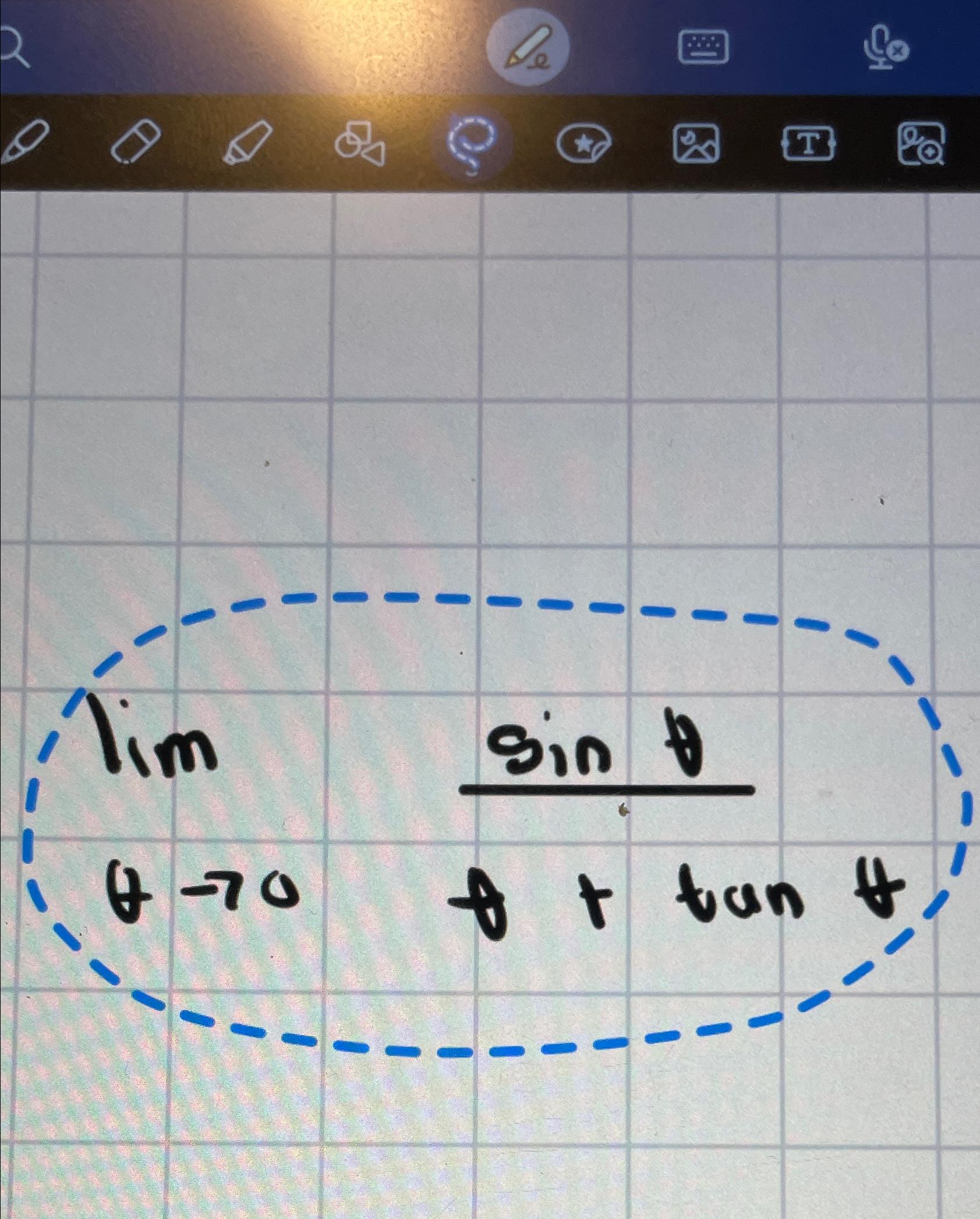 Solved limθ→0sinθθ+tanθ | Chegg.com