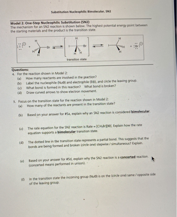 Solved Substitution Nucleophilic Bimolecular, SN2 Model 2: | Chegg.com