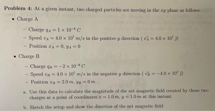 Solved roblem 4: At a given instant, two charged particles | Chegg.com