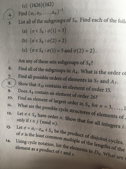 Solved 14. Using cycle notation, list the elements in Ds. | Chegg.com