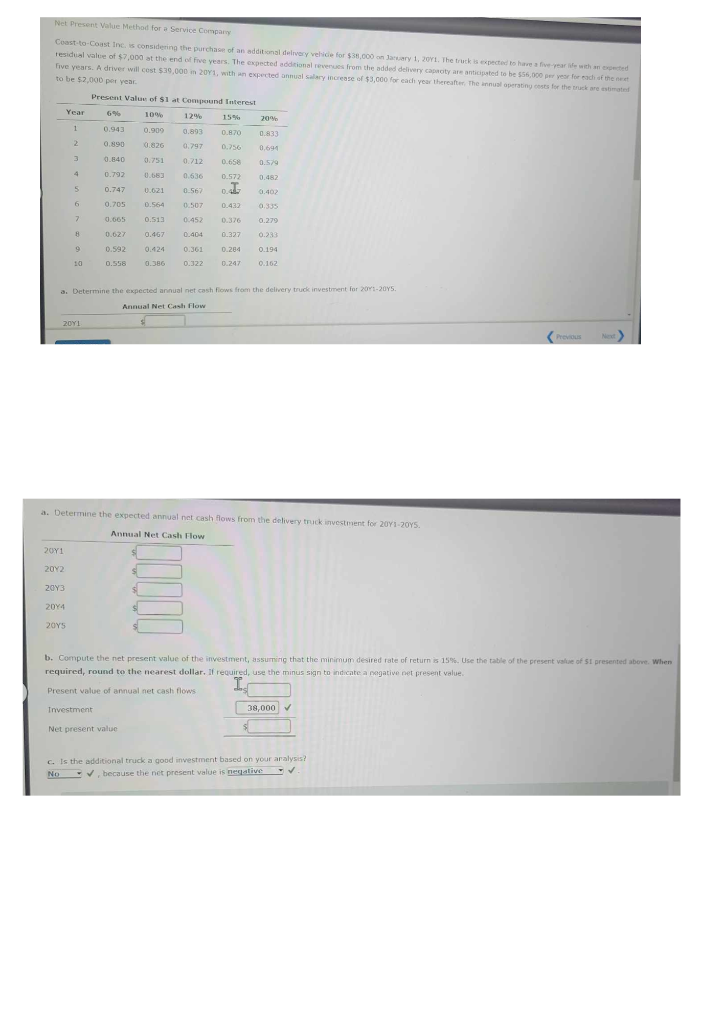 Solved Net Present Value Method for a Service | Chegg.com