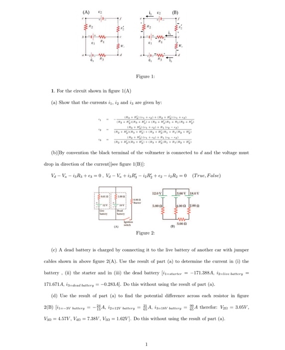 (A) Figure 1: 1. For the circuit shown in figure 1(A) | Chegg.com
