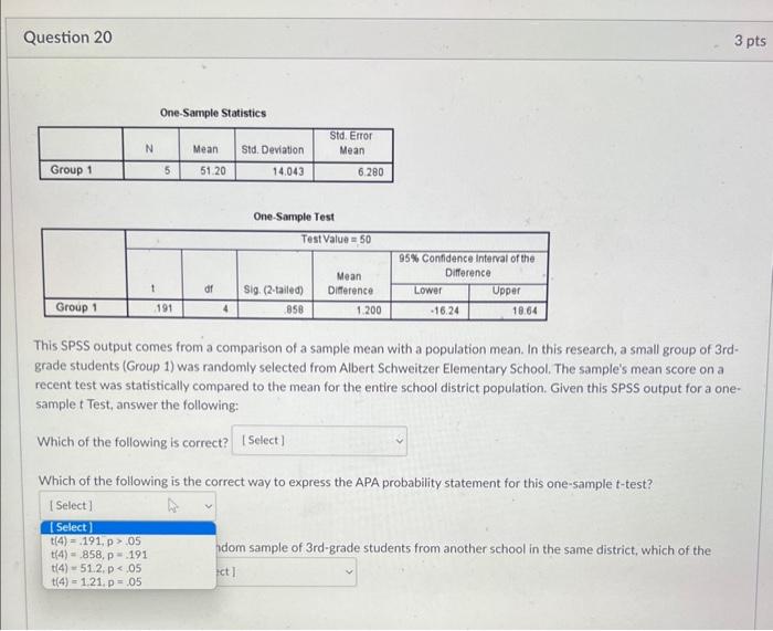Solved One-Sample Statistics One-Samnle Test This SPSS | Chegg.com