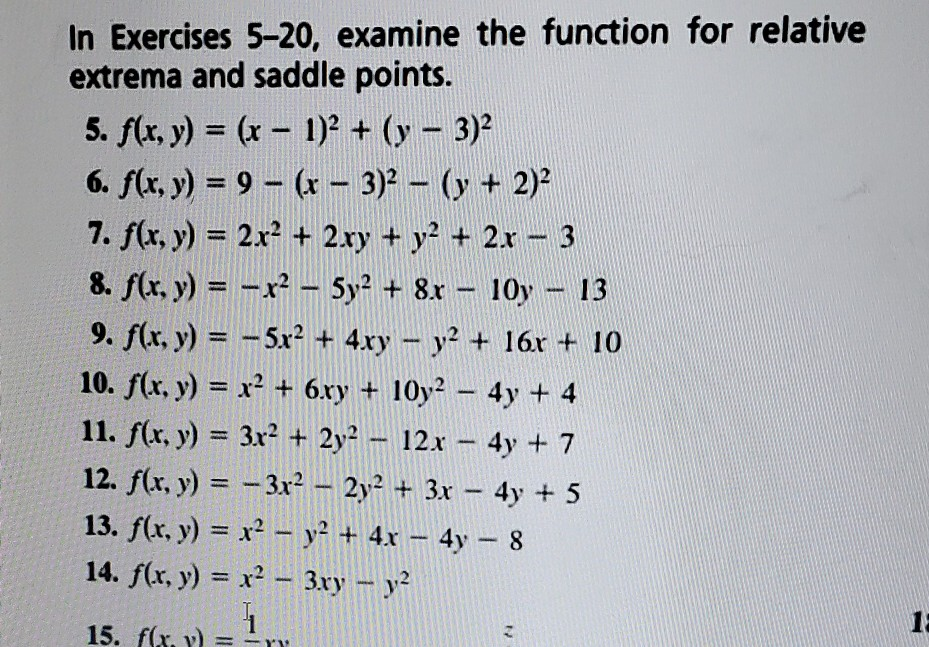 Solved In Exercises 5-20, examine the function for relative | Chegg.com