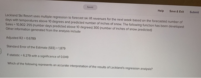 Solved Saved Help Save & Exit Submit Lackland Ski Resort | Chegg.com