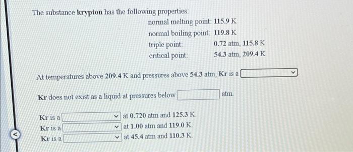 Solved The substance krypton has the following properties | Chegg.com