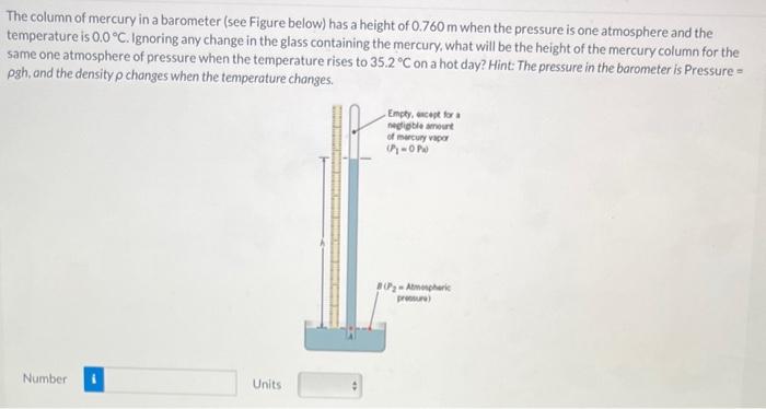 Solved The column of mercury in a barometer (see Figure | Chegg.com