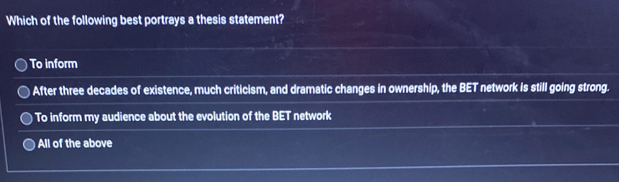 Solved Which of the following best portrays a thesis | Chegg.com