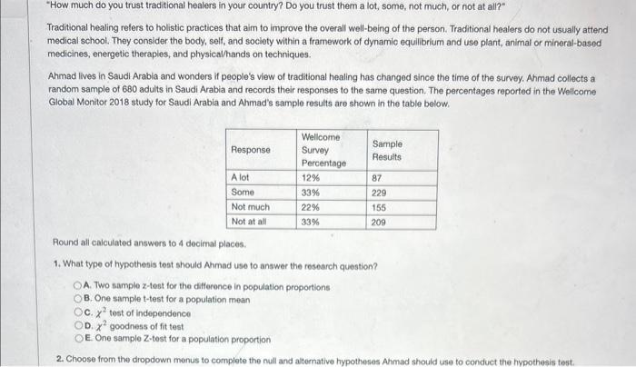 Solved "How much do you trust traditional healers in your | Chegg.com