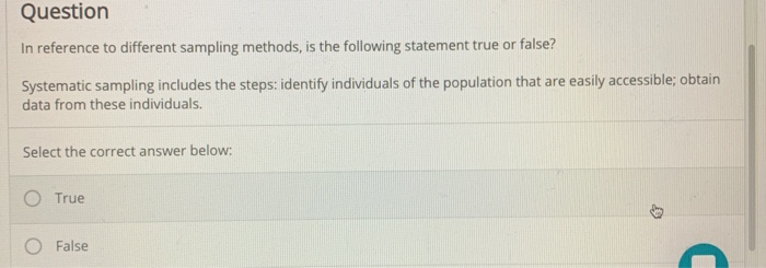 Solved Question In reference to different sampling methods, | Chegg.com