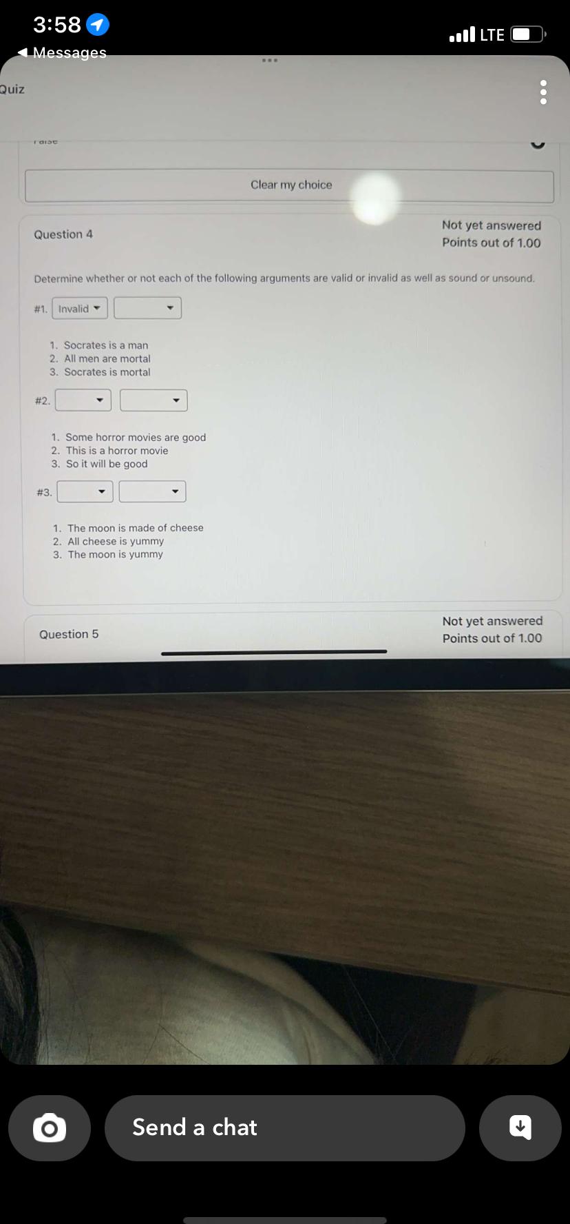 Solved 3:58، ﻿Ill LTEClear my choiceQuestion 4Not yet | Chegg.com