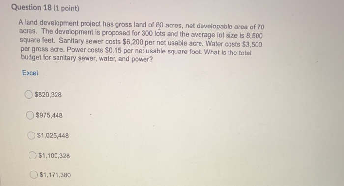 Solved Question 18 (1 point) A land development project has | Chegg.com