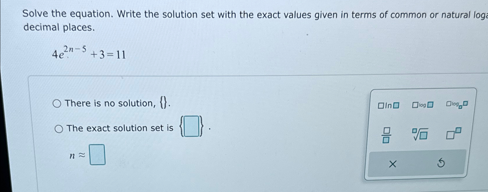 Solved Solve the equation. Write the solution set with the | Chegg.com