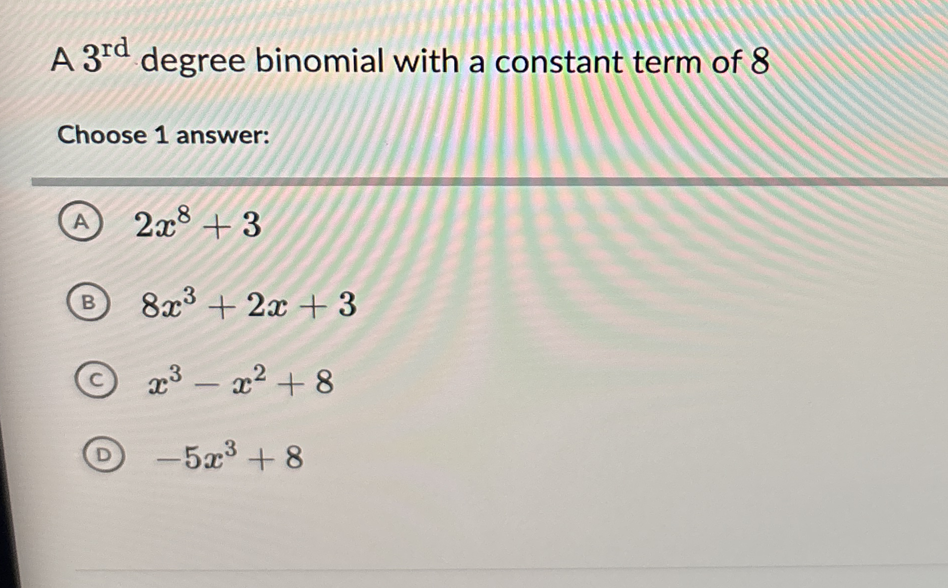 A 3rd ﻿degree binomial with a constant term of | Chegg.com