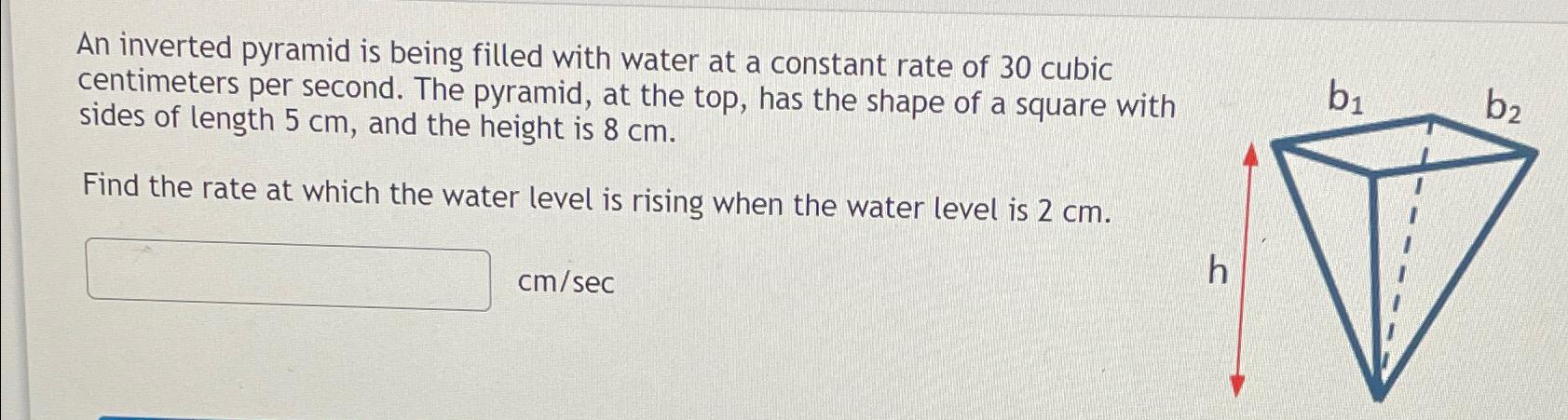 Solved An inverted pyramid is being filled with water at a | Chegg.com