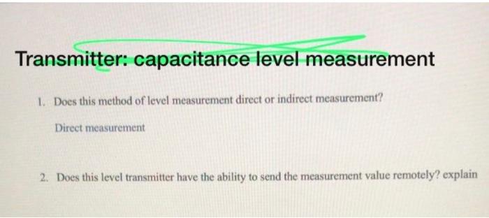 Solved Transmitter: capacitance level measurement 1. Does | Chegg.com