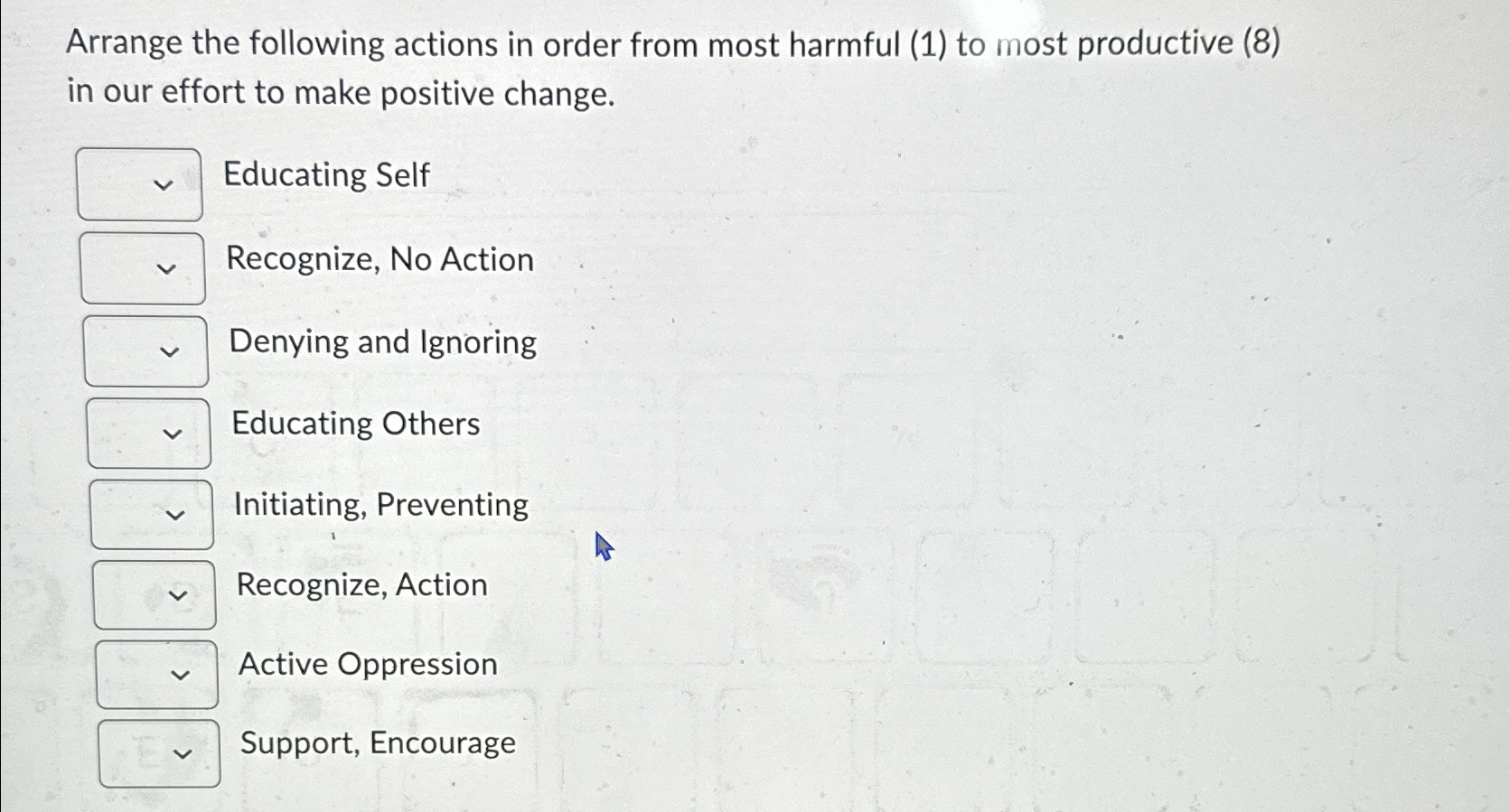 Solved Arrange the following actions in order from most | Chegg.com