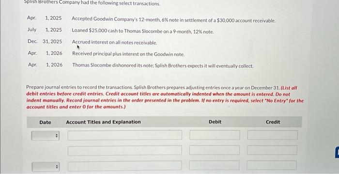 Solved Splish Brothers Company had the following select | Chegg.com