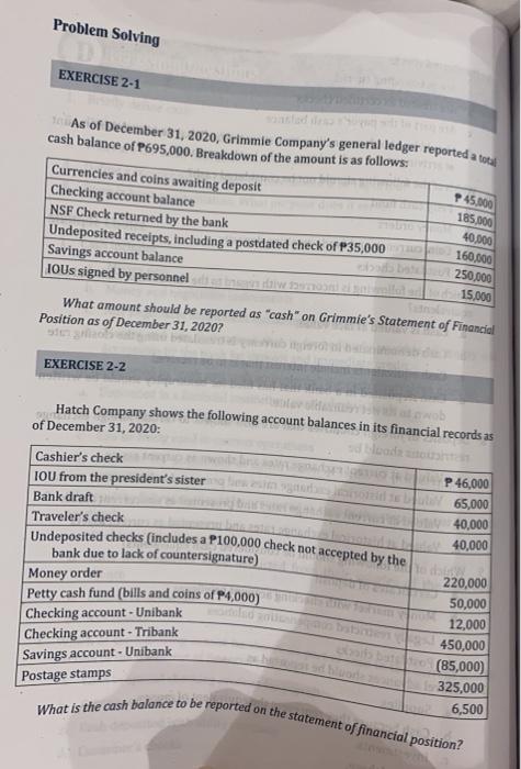Solved Problem Solving EXERCISE 2-1 As of December 31, 2020, | Chegg.com