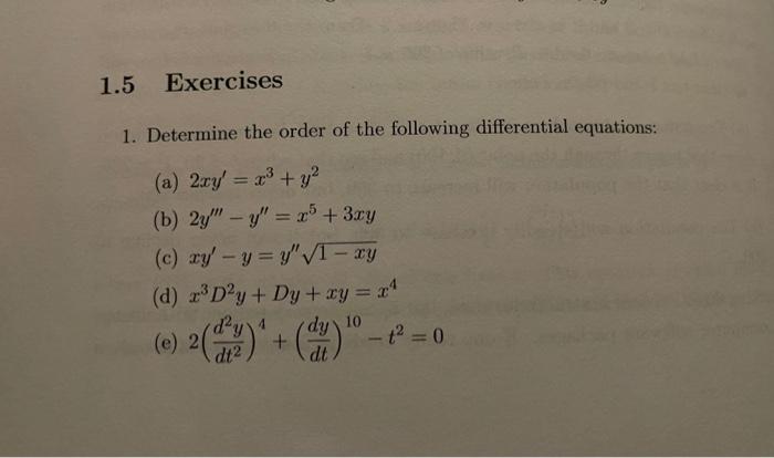 Solved 1. Determine the order of the following differential | Chegg.com