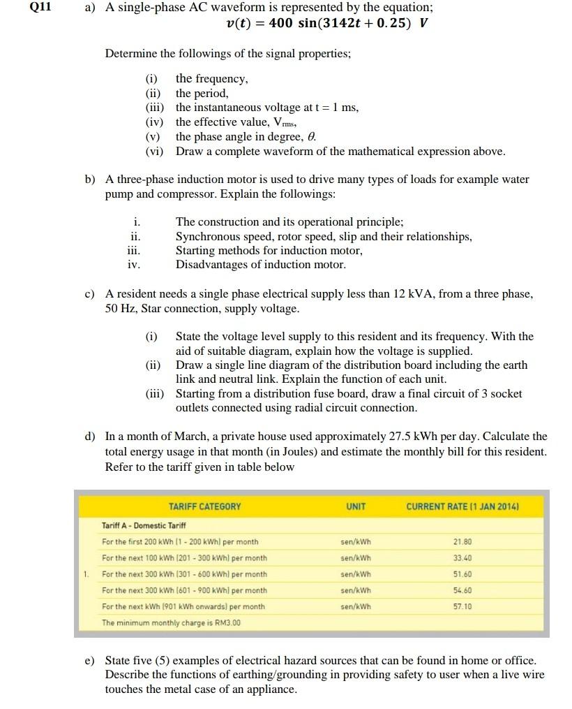 Solved Q11 a) A single-phase AC waveform is represented by | Chegg.com