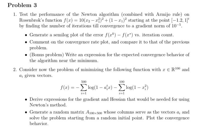Solved 1. Test the performance of the Newton algorithm | Chegg.com