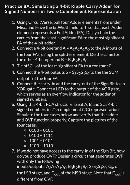 Solved Practice 8A: Simulating a 4-bit Ripple Carry Adder | Chegg.com