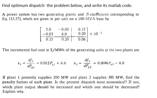 Solved Find optimum dispatch the problem below and write its | Chegg.com