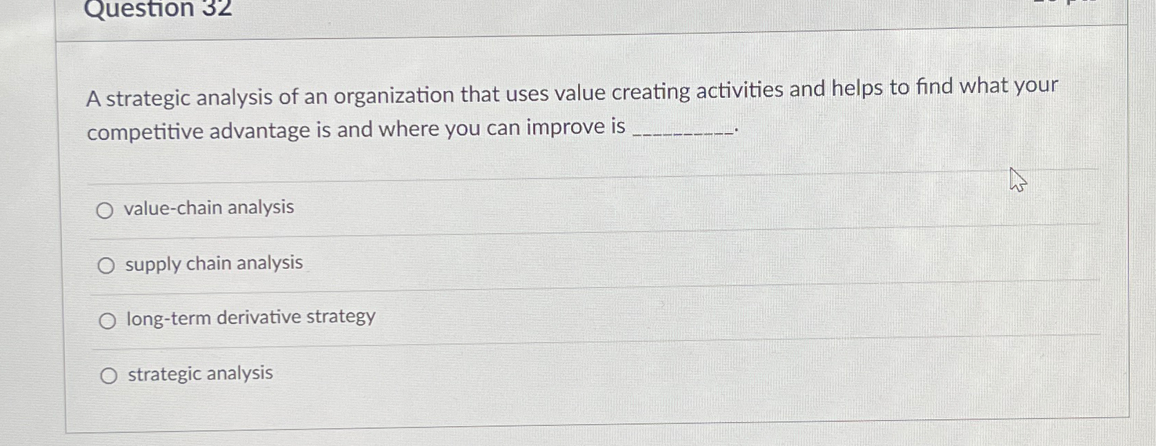 Solved Question 32A strategic analysis of an organization | Chegg.com