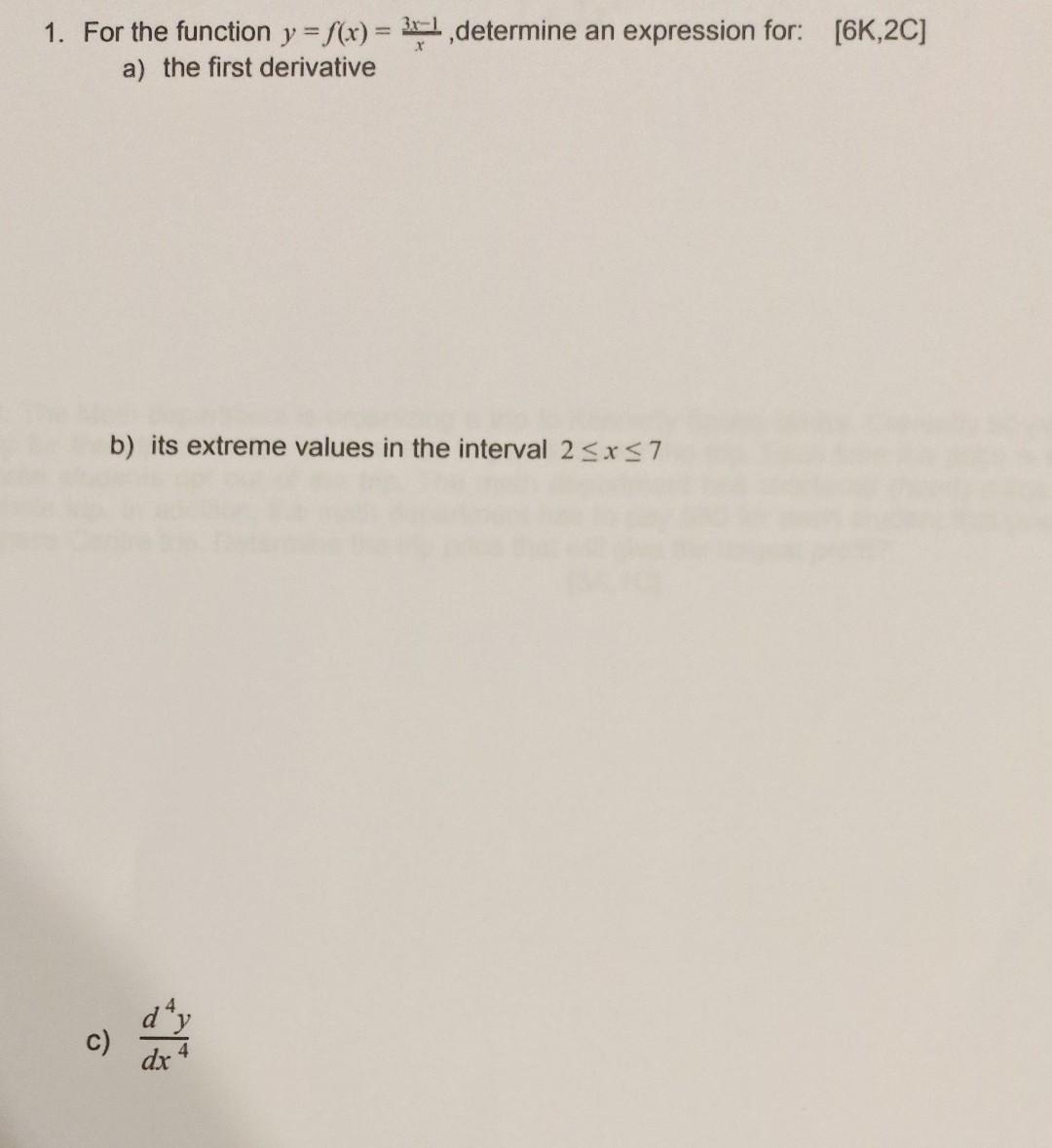 Solved 1. For the function y=f(x)=x3x−1, determine an | Chegg.com