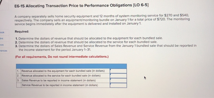 Solved E6-15 Allocating Transaction Price to Performance | Chegg.com