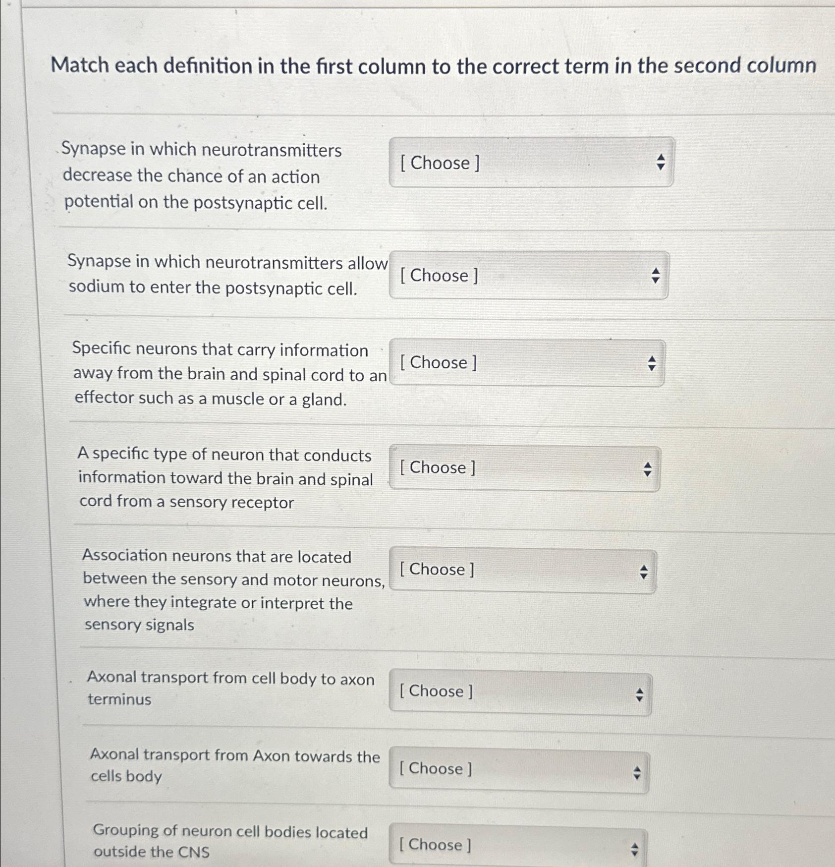 Solved Match each definition in the first column to the | Chegg.com
