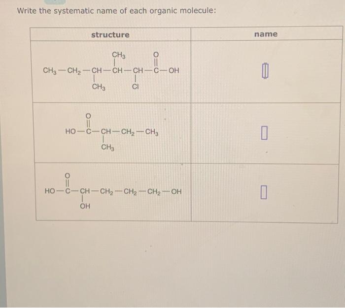 Solved Write the systematic name of each organic molecule: | Chegg.com