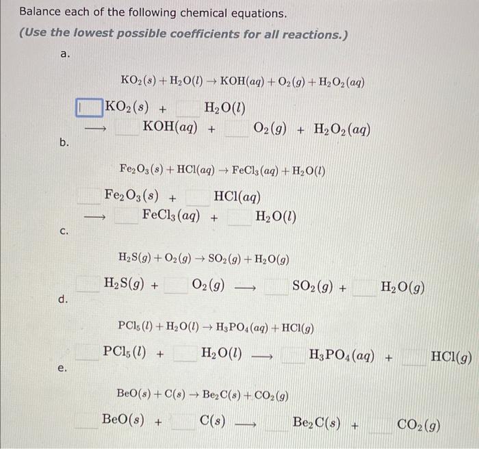 Solved Balance each of the following chemical equations. | Chegg.com