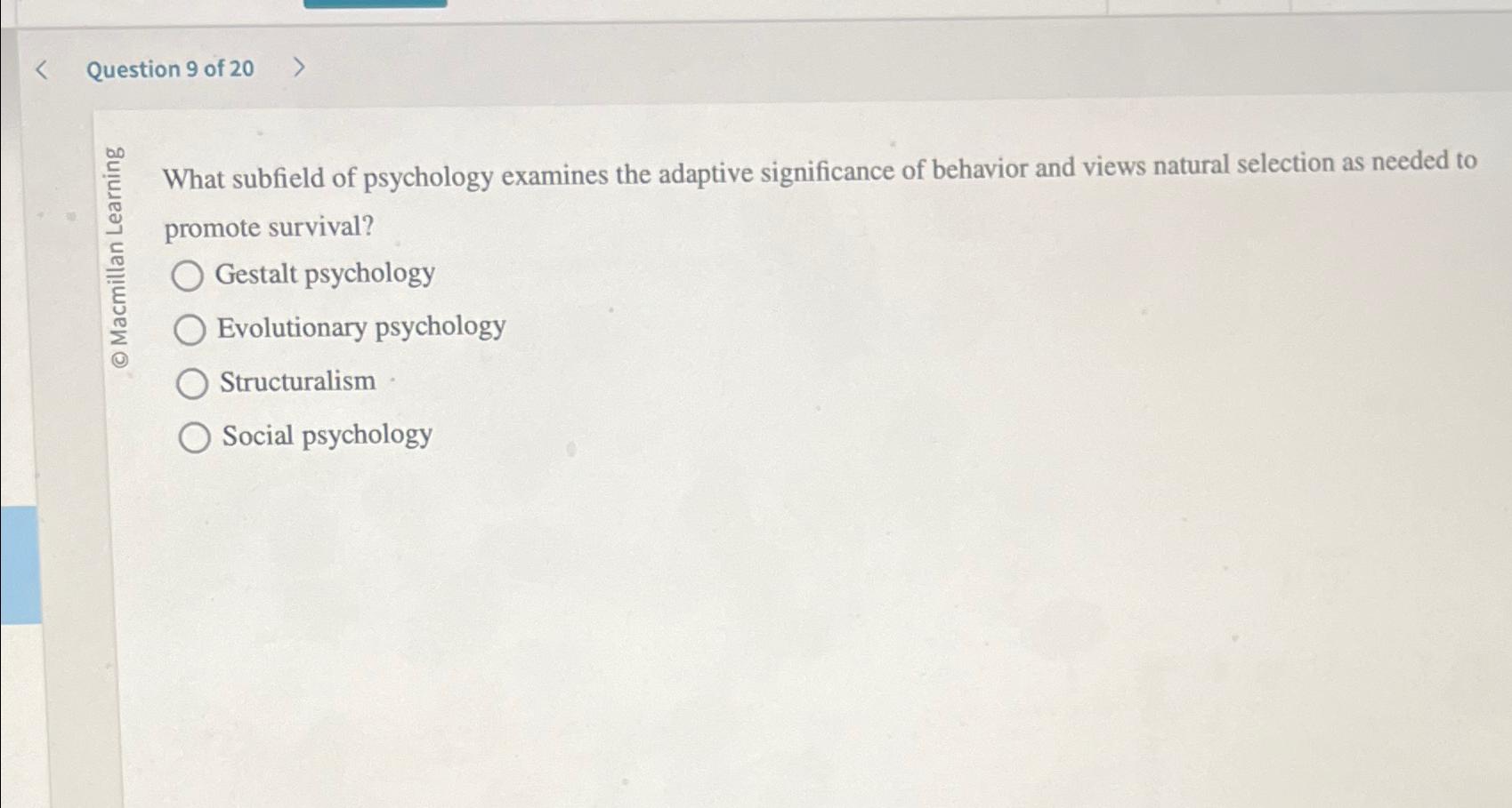 Solved Question 9 ﻿of 20 ﻿What subfield of psychology | Chegg.com