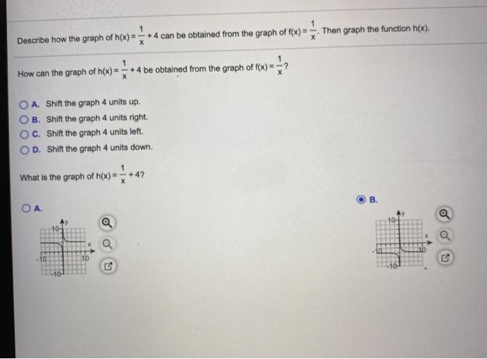 Solved 1 Describe how the graph of (x) = +4 can be obtained | Chegg.com