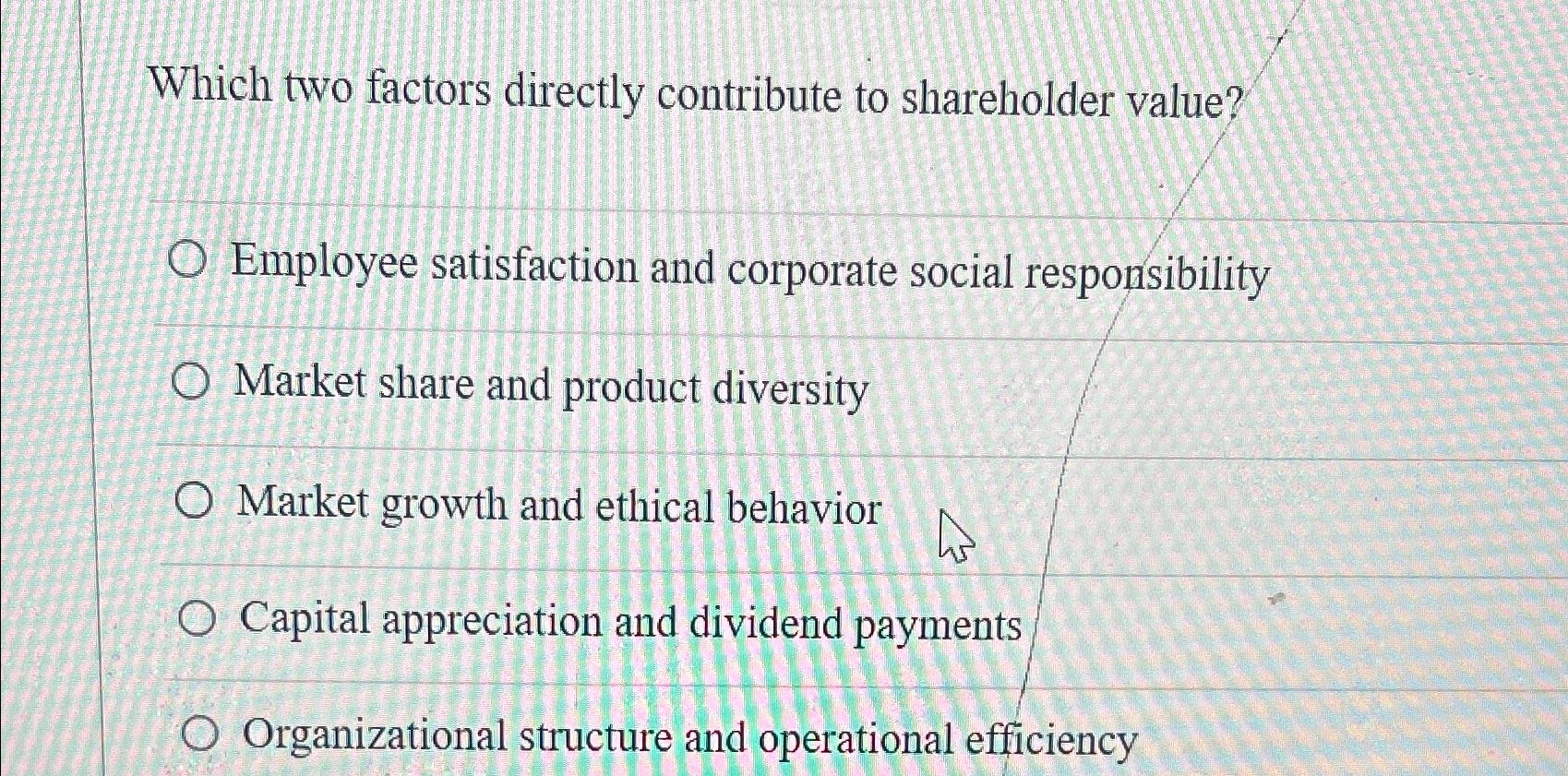 Solved Which two factors directly contribute to shareholder | Chegg.com