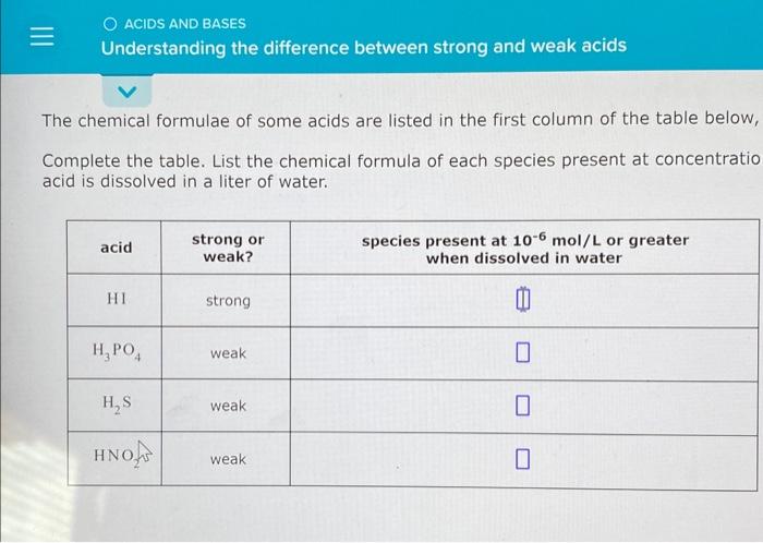 Solved The chemical formulae of some acids are listed in the | Chegg.com