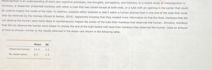 Solved Metacognition is an understanding of one's own | Chegg.com