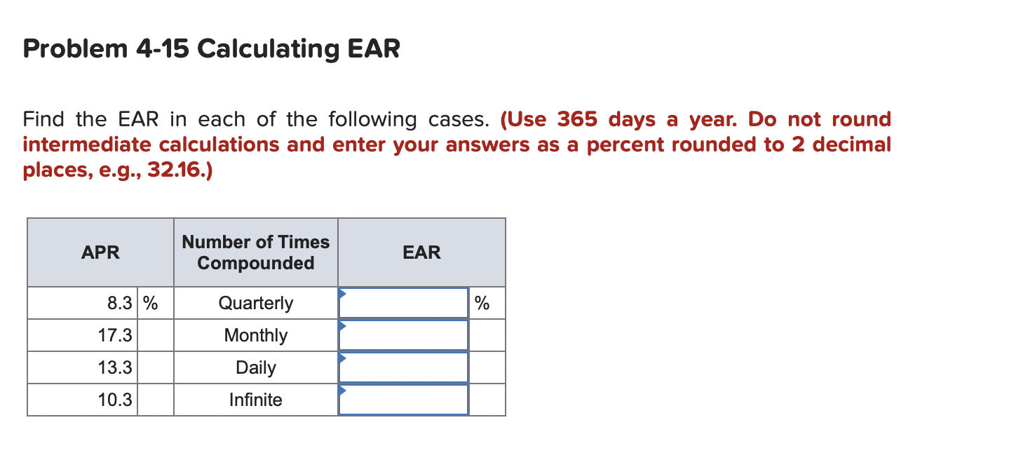 Solved Problem 4-15 ﻿Calculating EARFind the EAR in each of | Chegg.com