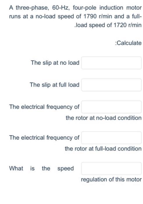 Solved A three-phase, 60−Hz, four-pole induction motor runs | Chegg.com