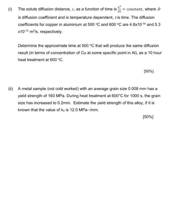 Solved 0 The solute diffusion distance, x, as a function of | Chegg.com
