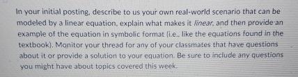 Solved In your initial posting. describe to us your own | Chegg.com