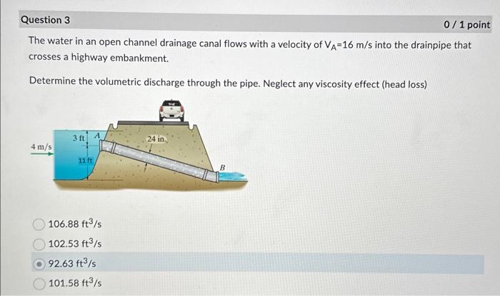 Solved The water in an open channel drainage canal flows | Chegg.com