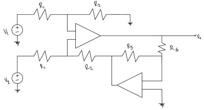 Solved In the circuit shown, find Vo in terms of V1 and V2 | Chegg.com