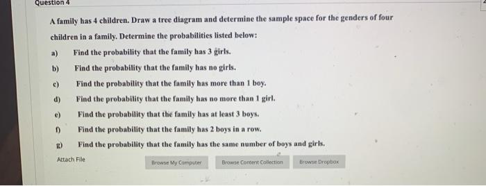 Solved Question 4 A family has 4 children. Draw a tree | Chegg.com